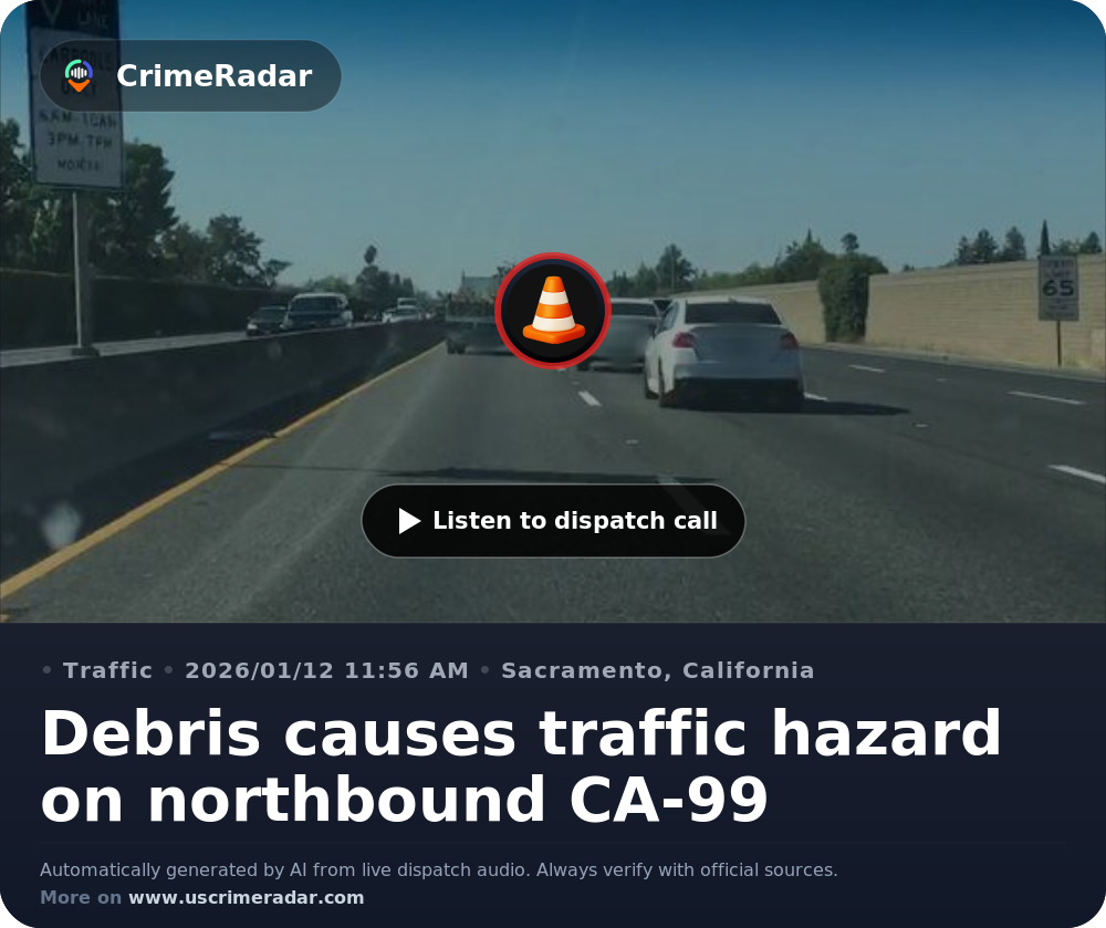 Debris causes traffic hazard on northbound CA-99, Sacramento County CA | CrimeRadar