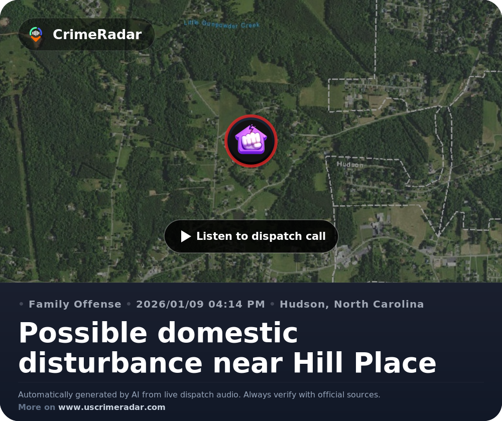 Possible domestic disturbance near Hill Place, Hudson NC | CrimeRadar