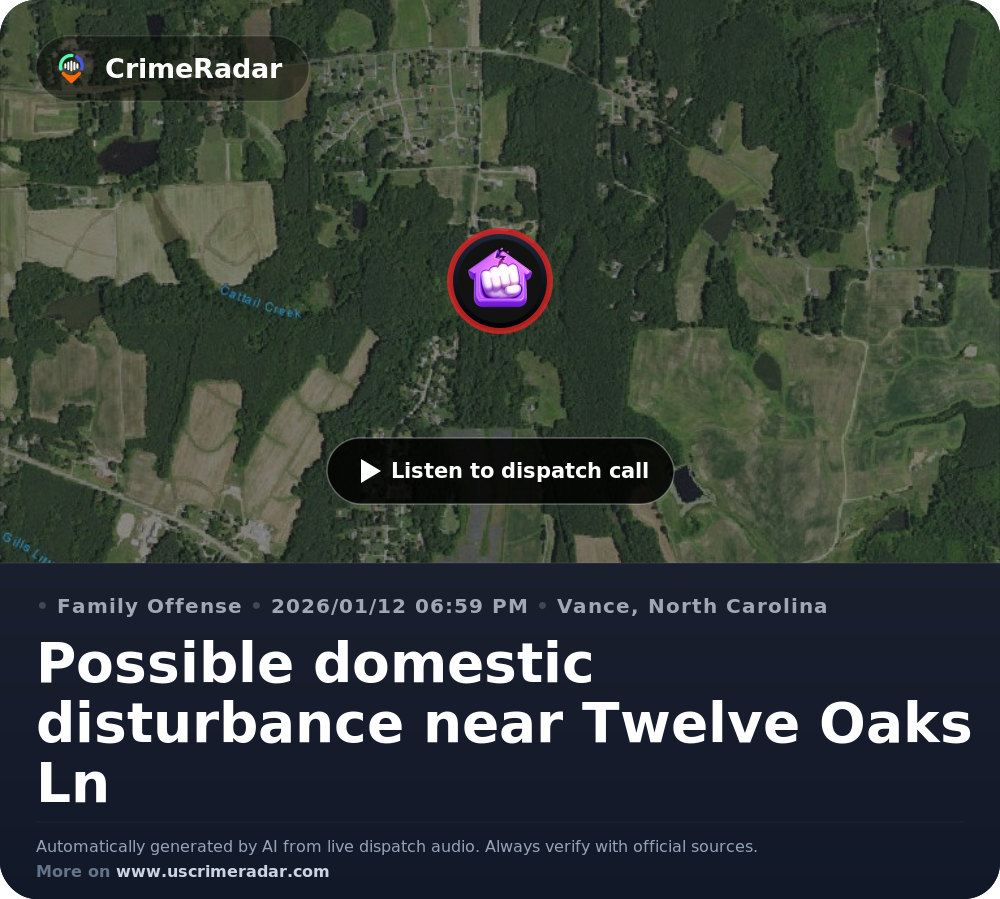 Possible domestic disturbance near Twelve Oaks Ln, Vance County NC ...