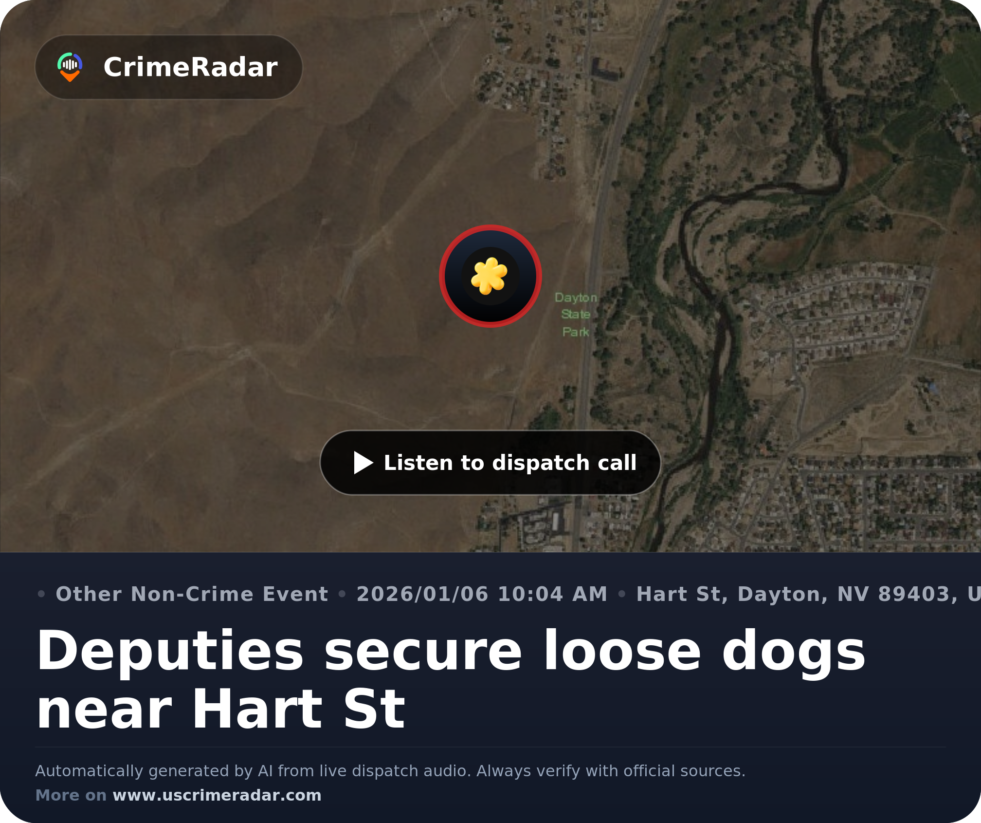 Deputies secure loose dogs near Hart St, Dayton NV | CrimeRadar