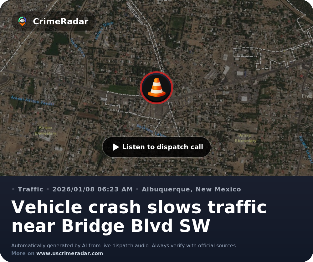 Vehicle crash slows traffic near Bridge Blvd SW, Albuquerque NM ...