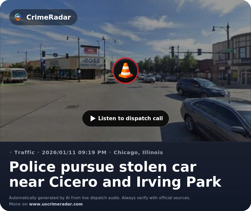 Police pursue stolen car near Cicero and Irving Park, Chicago IL ...