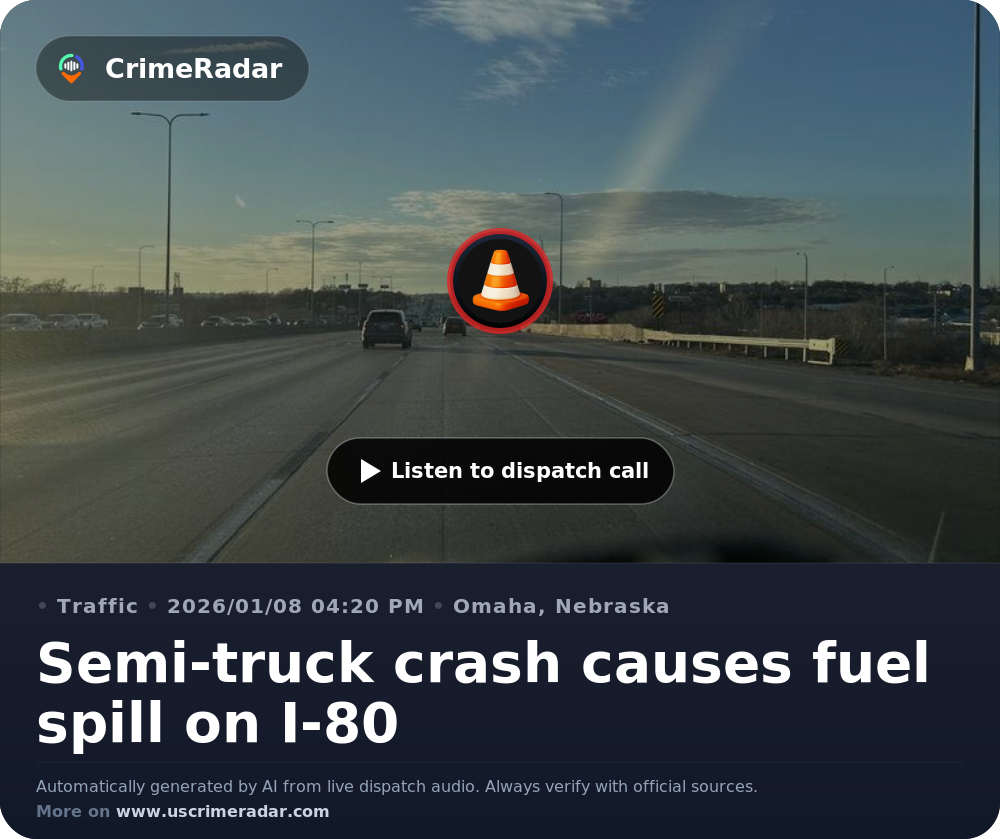 Semi-truck crash causes fuel spill on I-80, Omaha NE | CrimeRadar