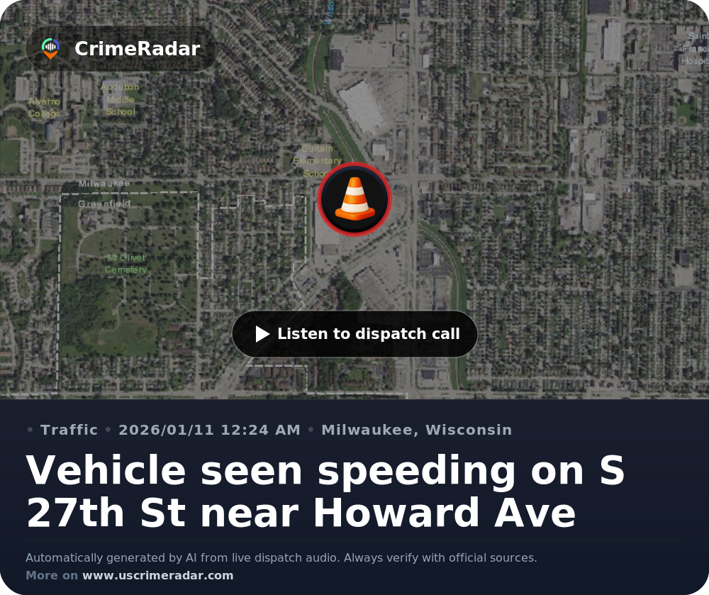 Vehicle seen speeding on S 27th St near Howard Ave, Milwaukee WI ...