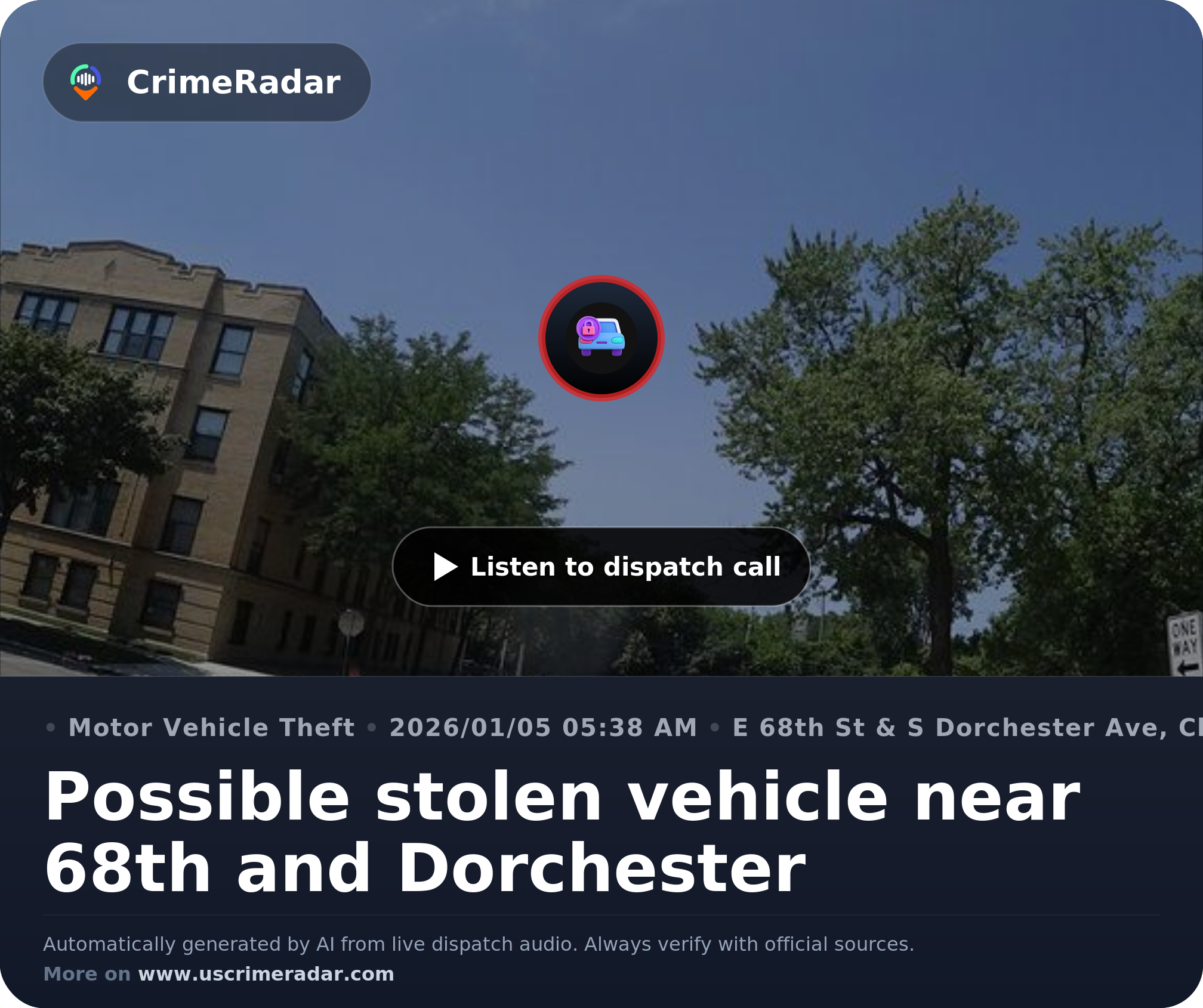 Possible stolen vehicle near 68th and Dorchester, Chicago IL | CrimeRadar