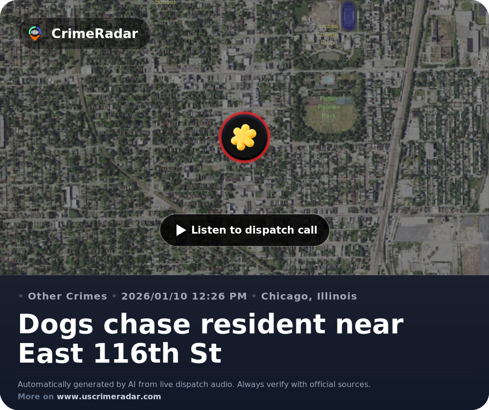 Dogs chase resident near East 116th St, Chicago IL | CrimeRadar
