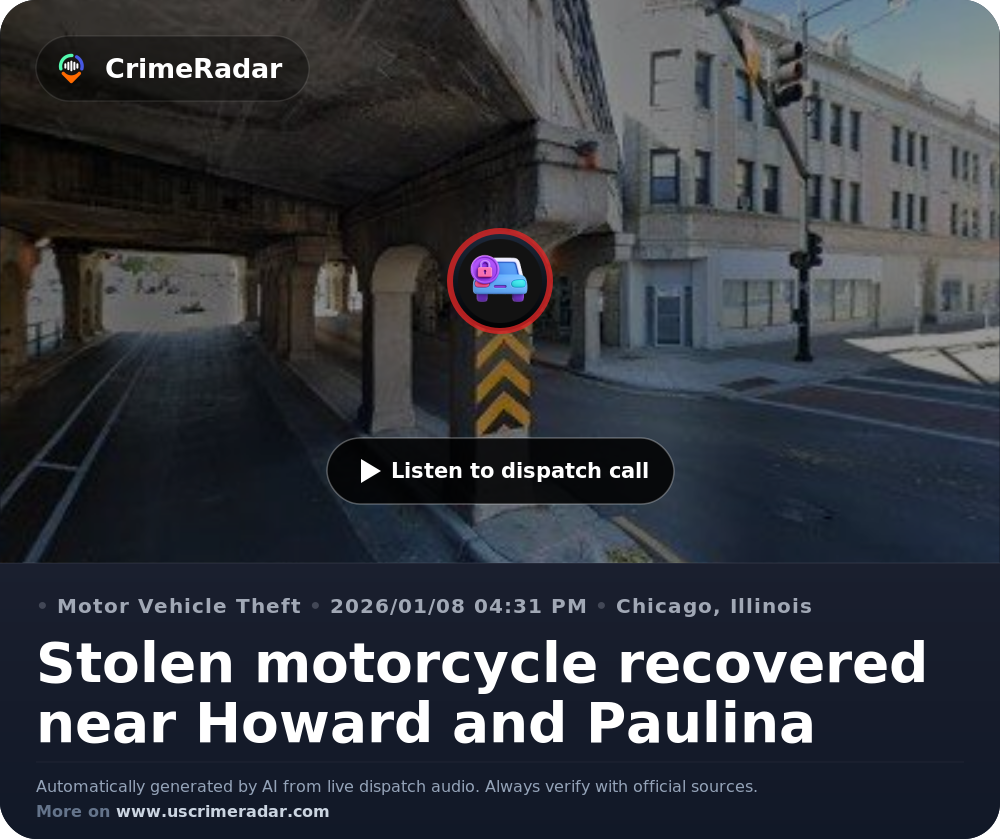 Stolen motorcycle recovered near Howard and Paulina, Chicago IL ...