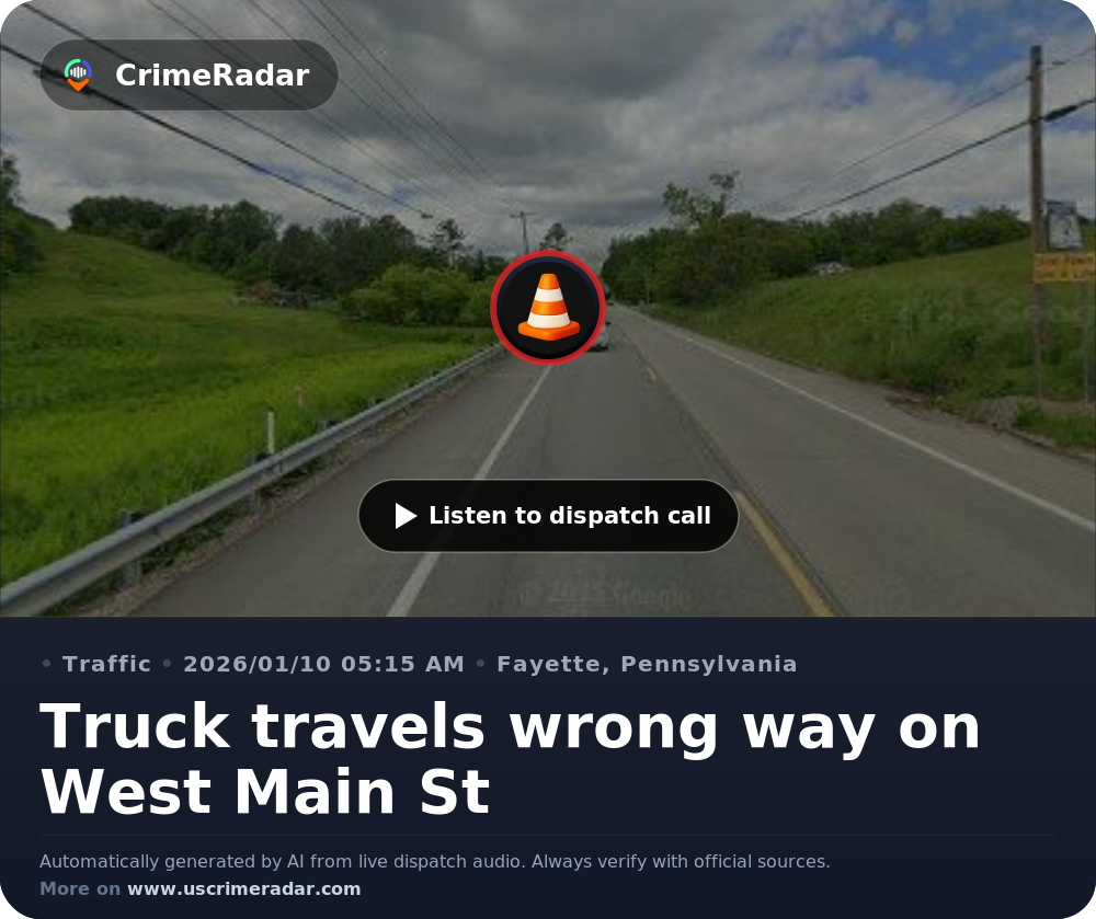 Truck travels wrong way on West Main St, Fayette County PA | CrimeRadar