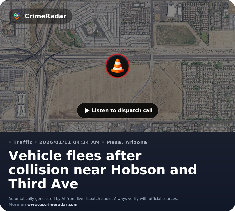 Vehicle flees after collision near Hobson and Third Ave, Mesa AZ ...