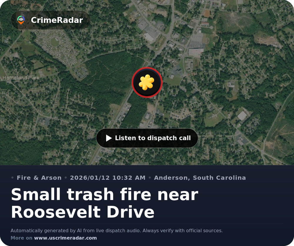 Small trash fire near Roosevelt Drive, Anderson SC | CrimeRadar