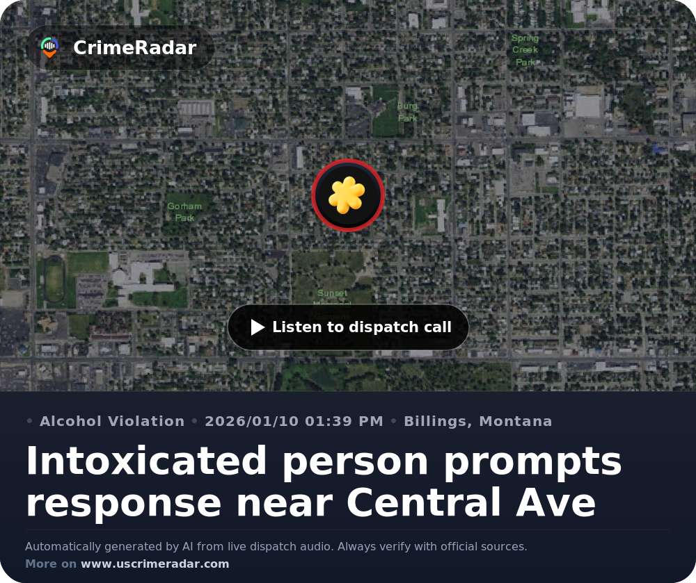 Intoxicated person prompts response near Central Ave, Billings MT ...