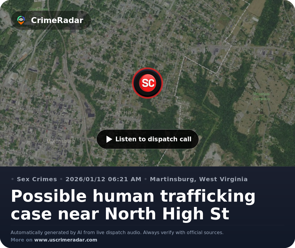 Possible human trafficking case near North High St, Martinsburg WV ...