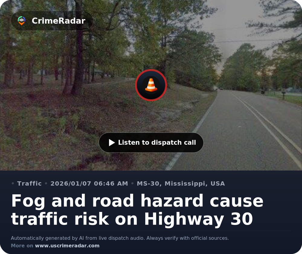 Fog and road hazard cause traffic risk on Highway 30, Lafayette County ...