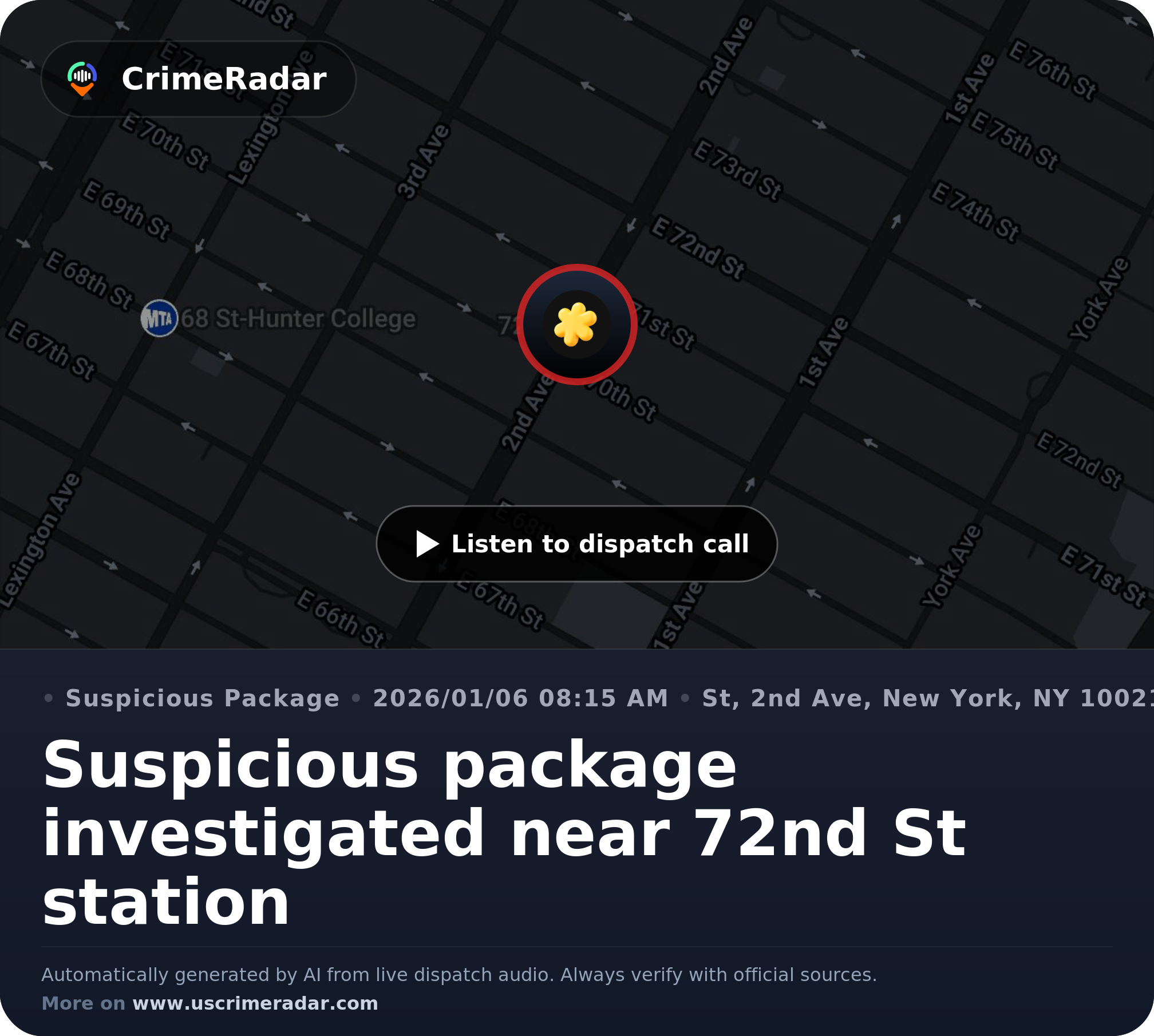 Suspicious package investigated near 72nd St station, New York NY ...