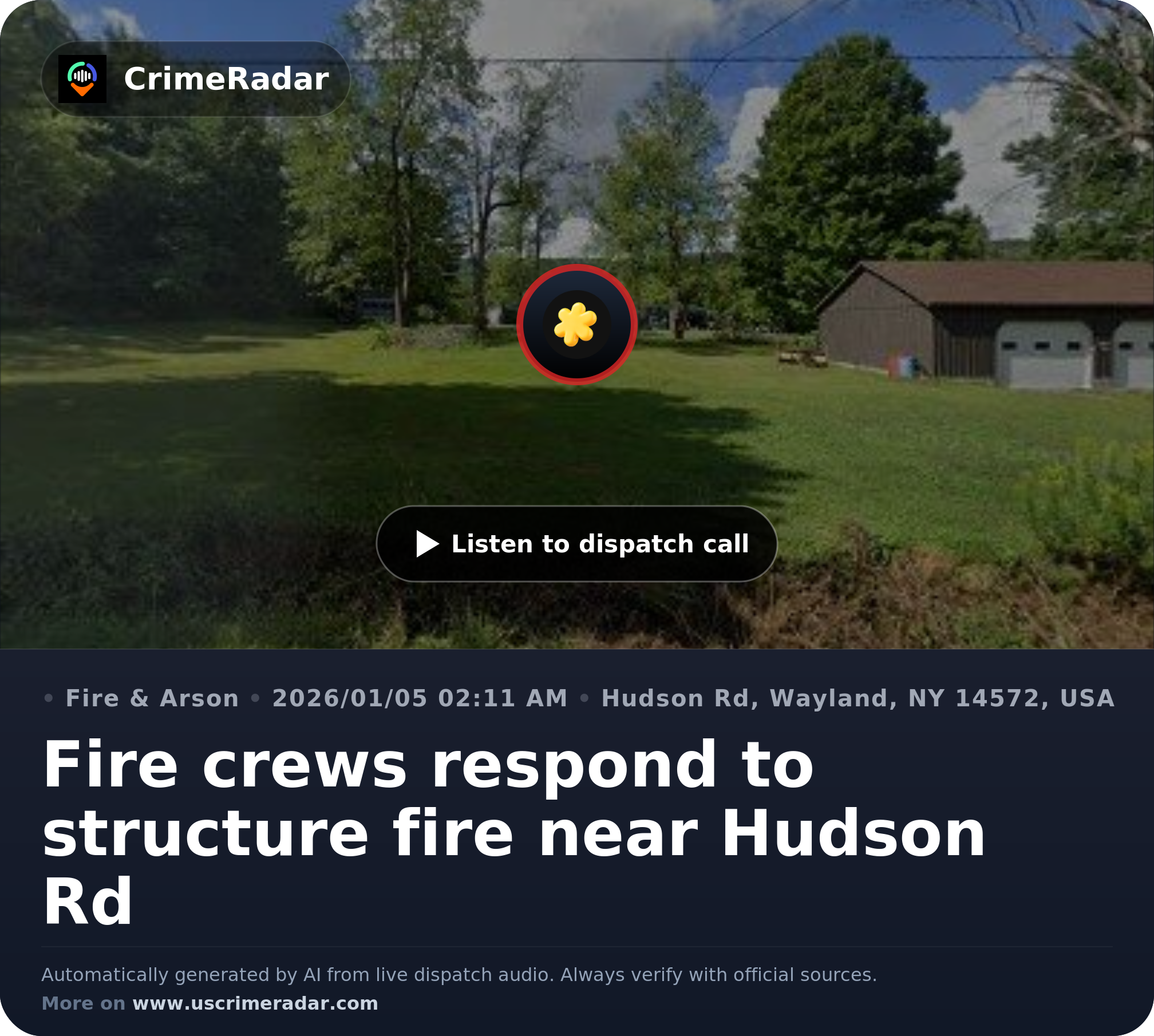 Fire crews respond to structure fire near Hudson Rd, Wayland NY ...
