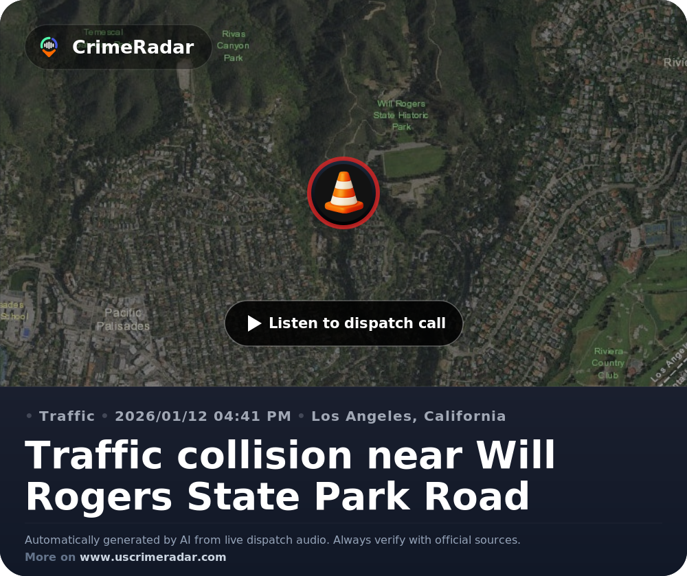 Traffic collision near Will Rogers State Park Road, Los Angeles CA ...