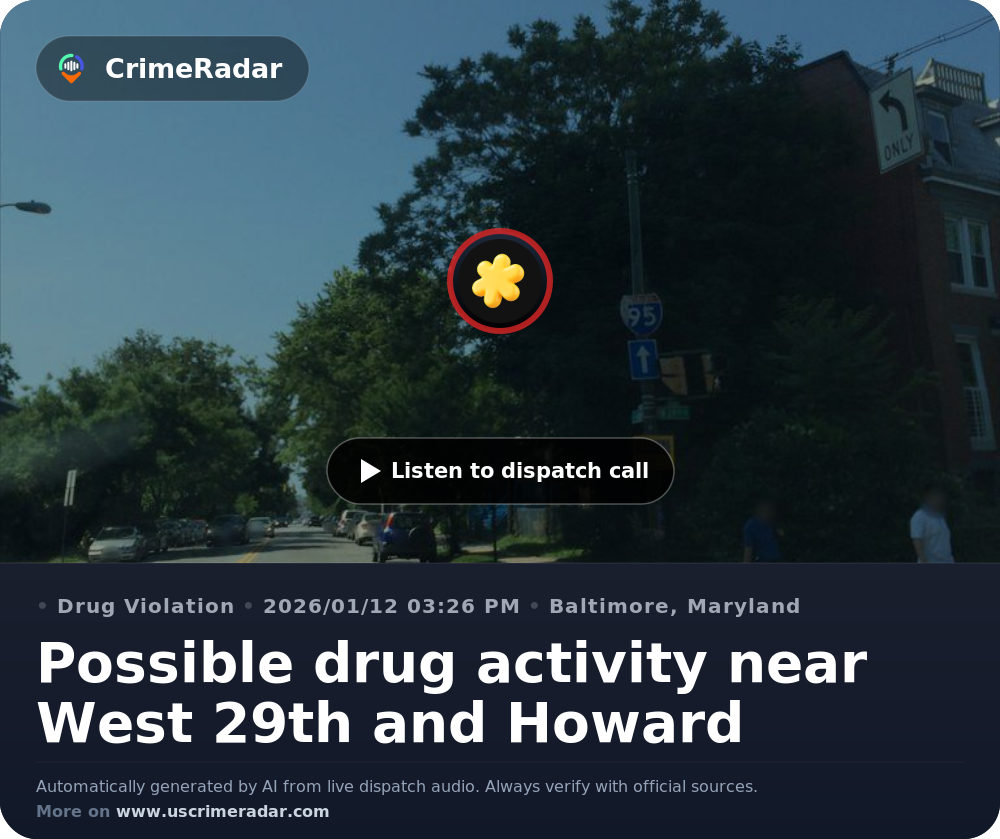 Possible drug activity near West 29th and Howard, Baltimore MD | CrimeRadar