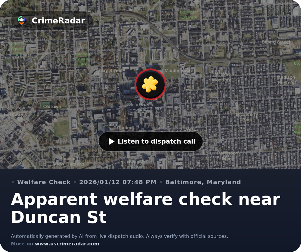 Apparent welfare check near Duncan St, Baltimore MD | CrimeRadar