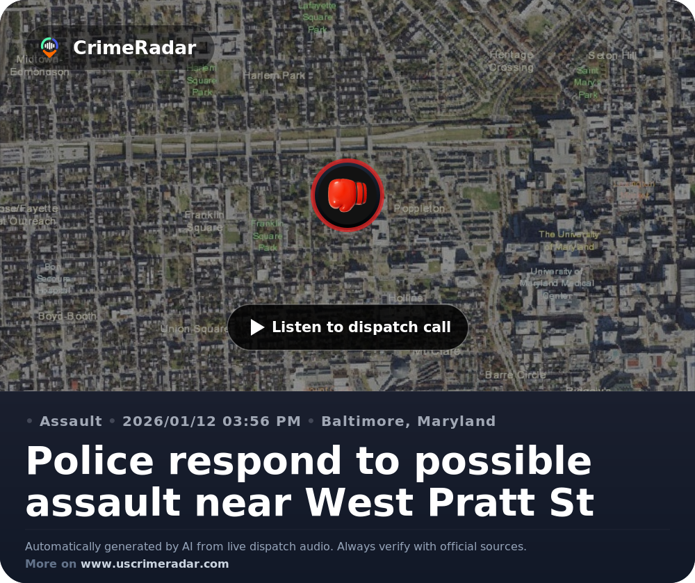 Police respond to possible assault near West Pratt St, Baltimore MD ...