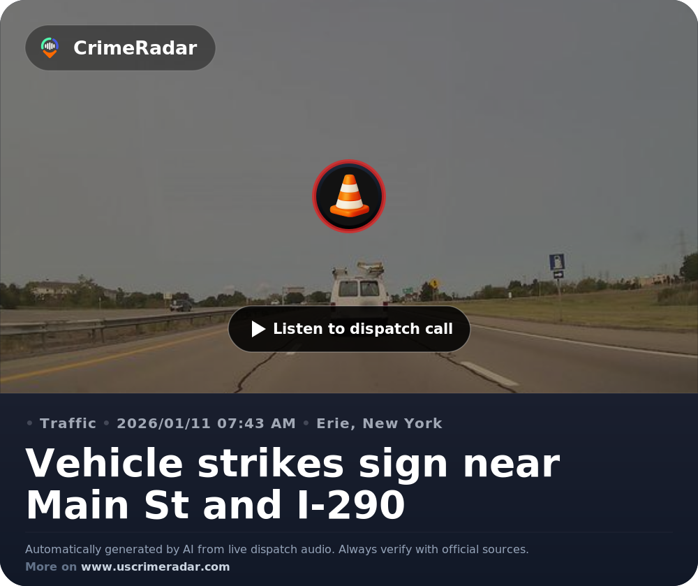 Vehicle strikes sign near Main St and I-290, Erie County NY | CrimeRadar