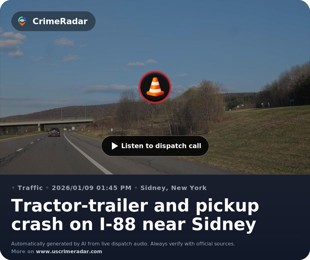 Tractor-trailer and pickup crash on I-88 near Sidney, Sidney NY ...