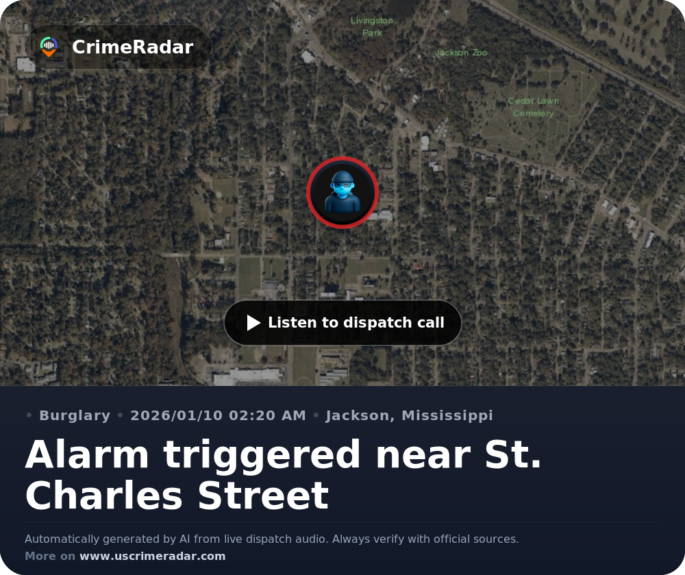 Alarm triggered near St. Charles Street, Jackson MS | CrimeRadar