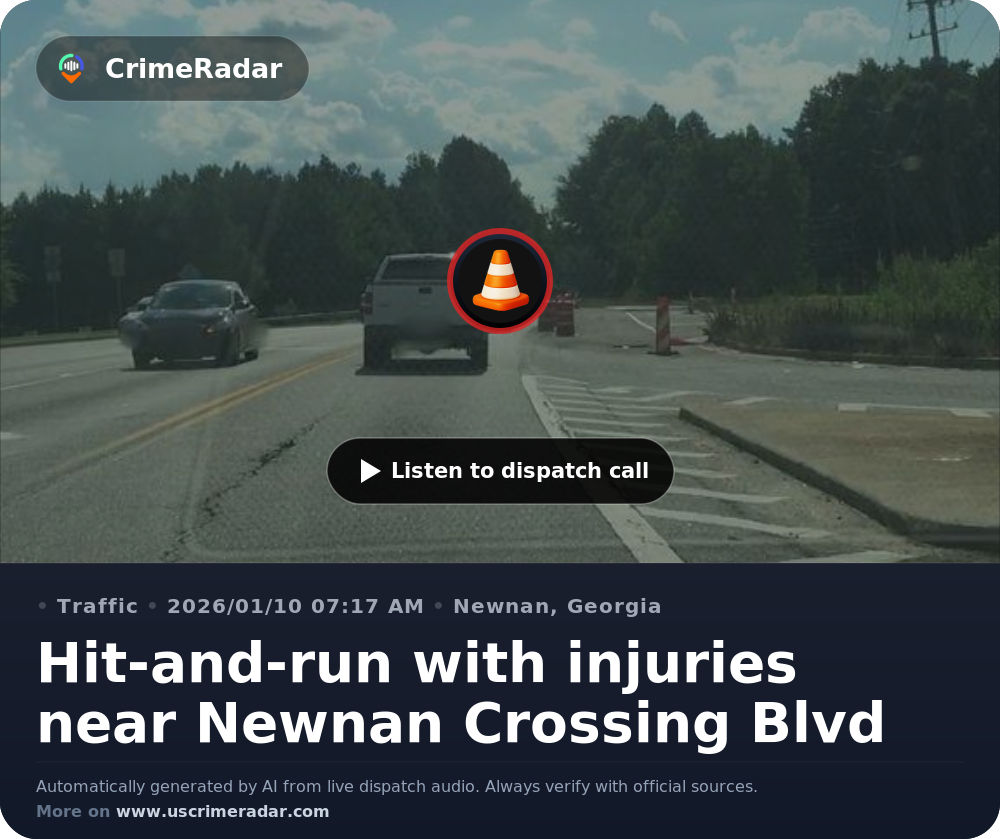 Hit-and-run with injuries near Newnan Crossing Blvd, Newnan GA | CrimeRadar