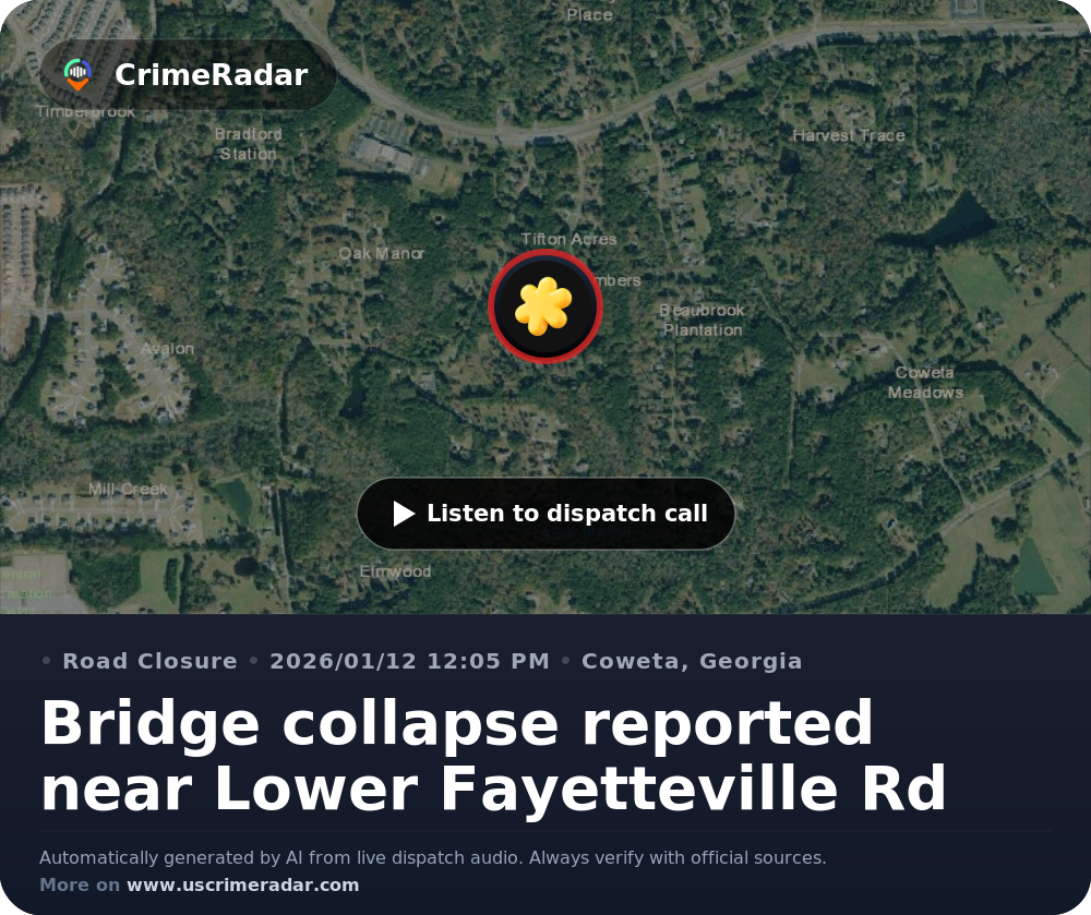 Bridge collapse reported near Lower Fayetteville Rd, Coweta County GA ...