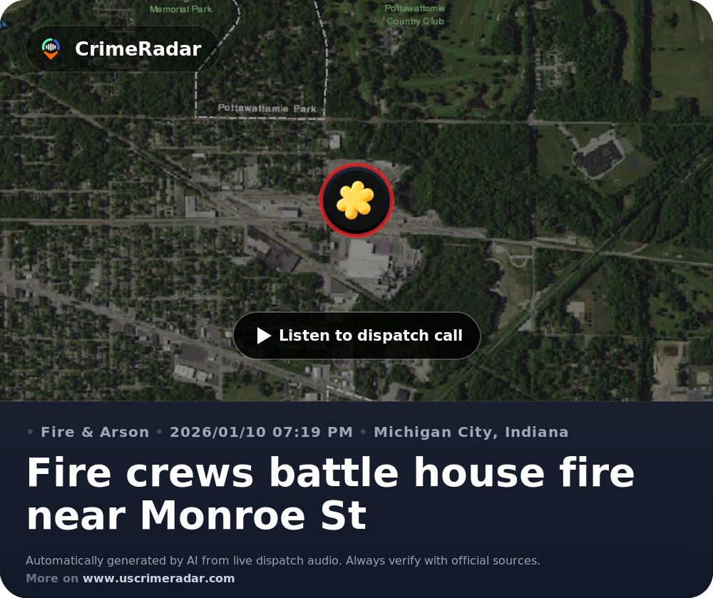 Fire crews battle house fire near Monroe St, Michigan City IN | CrimeRadar