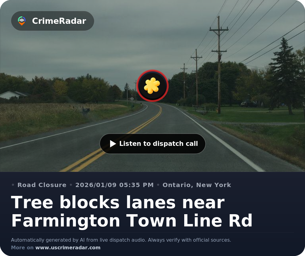 Tree blocks lanes near Farmington Town Line Rd, Ontario County NY ...