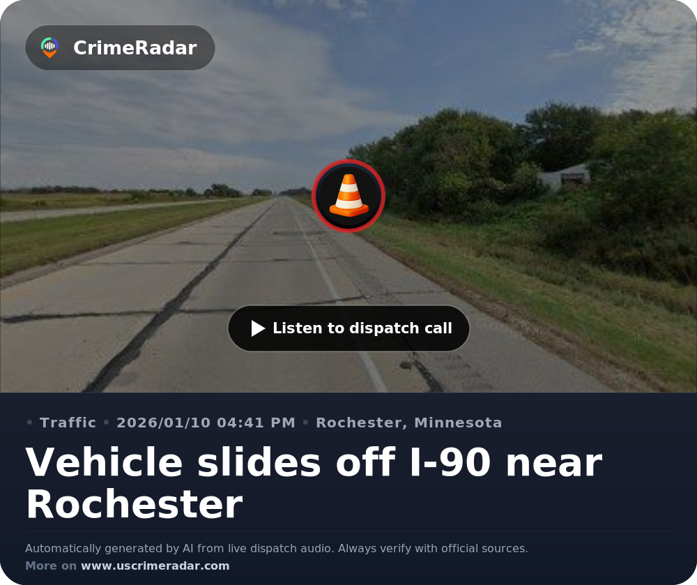 Vehicle slides off I-90 near Rochester, Rochester MN | CrimeRadar