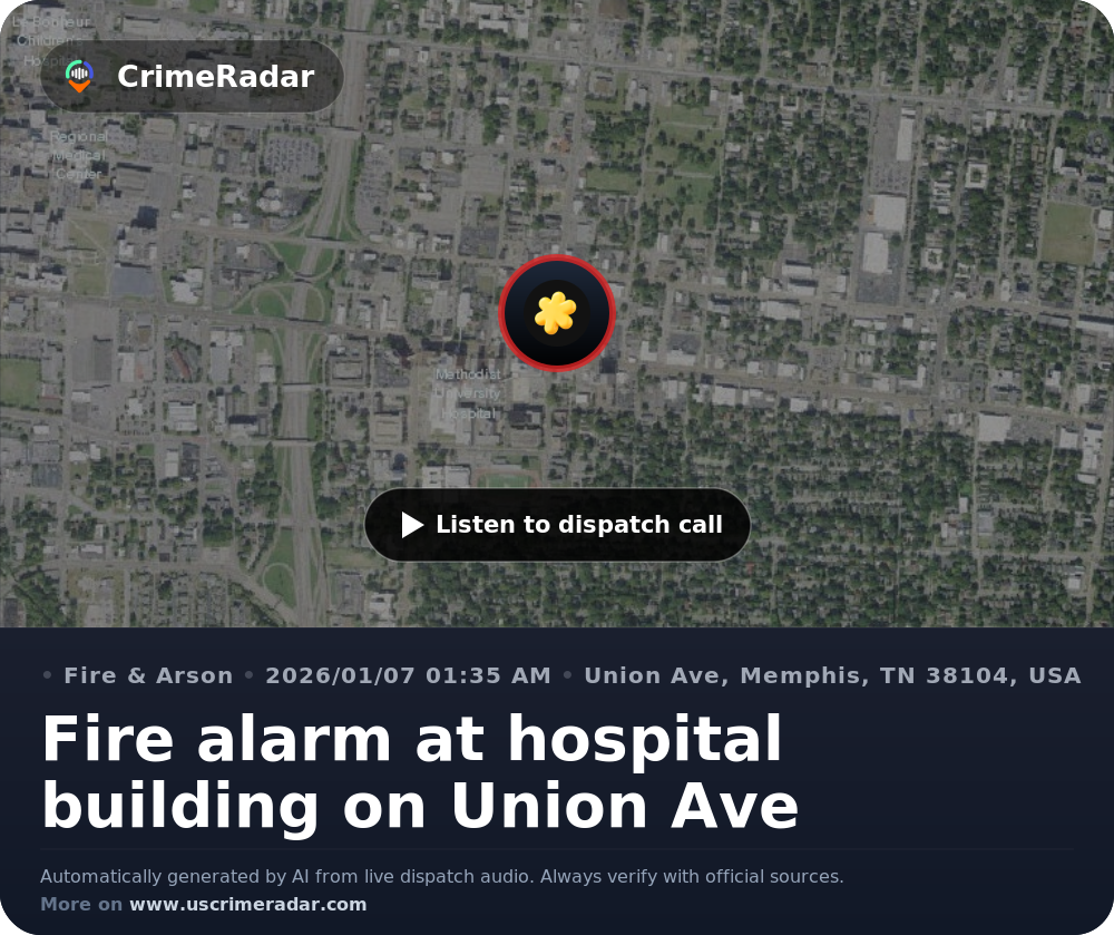 Fire alarm at hospital building on Union Ave, Memphis TN | CrimeRadar
