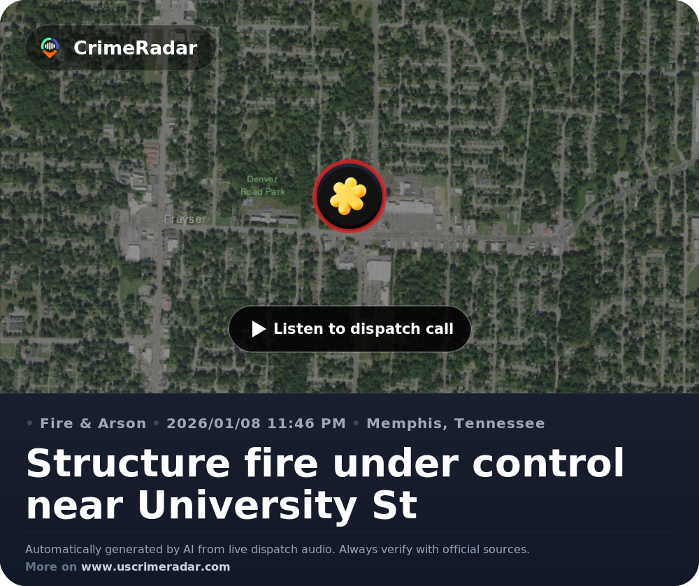 Structure fire under control near University St, Memphis TN | CrimeRadar