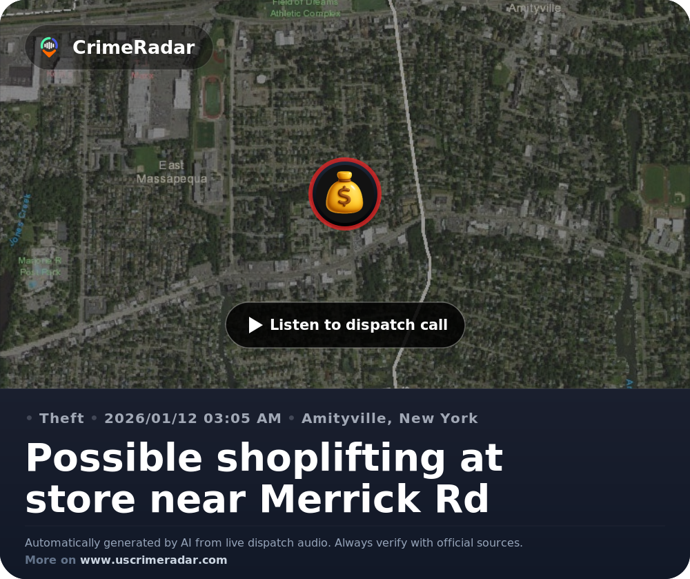 Possible shoplifting at store near Merrick Rd, Amityville NY | CrimeRadar