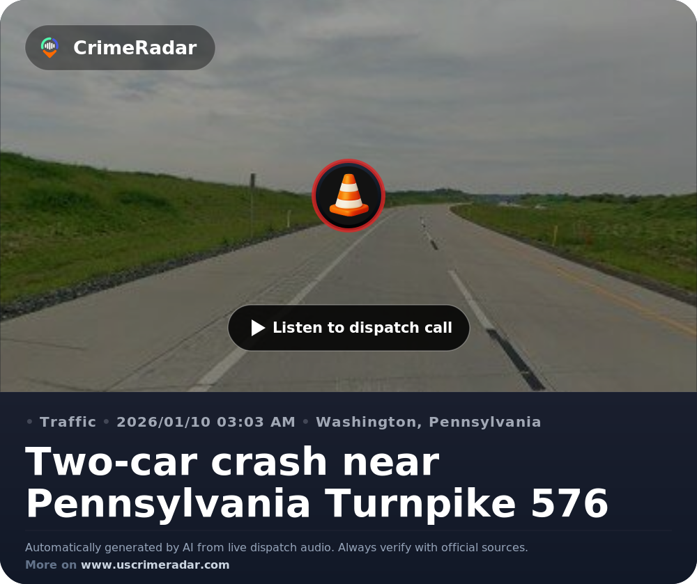 Two-car crash near Pennsylvania Turnpike 576, Washington County PA ...