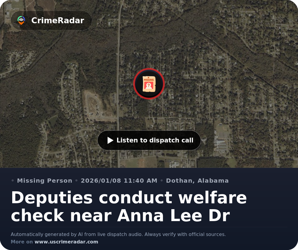 Deputies conduct welfare check near Anna Lee Dr, Dothan AL | CrimeRadar