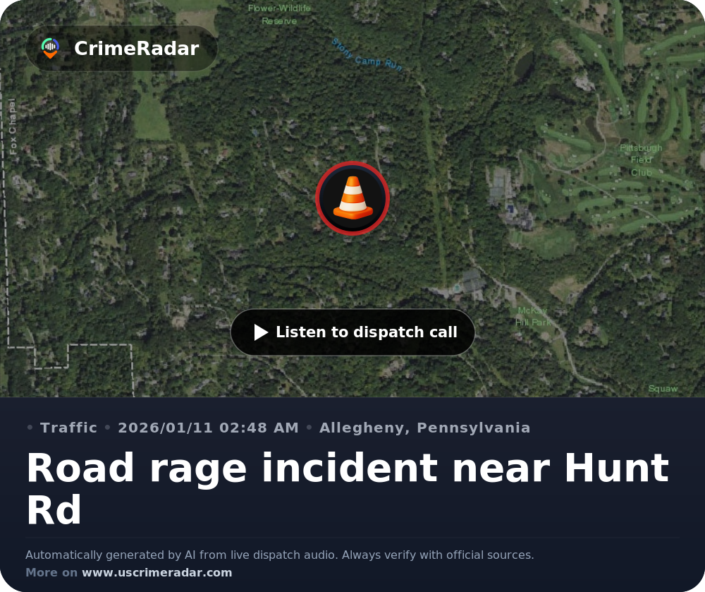 Road rage incident near Hunt Rd, Allegheny County PA | CrimeRadar