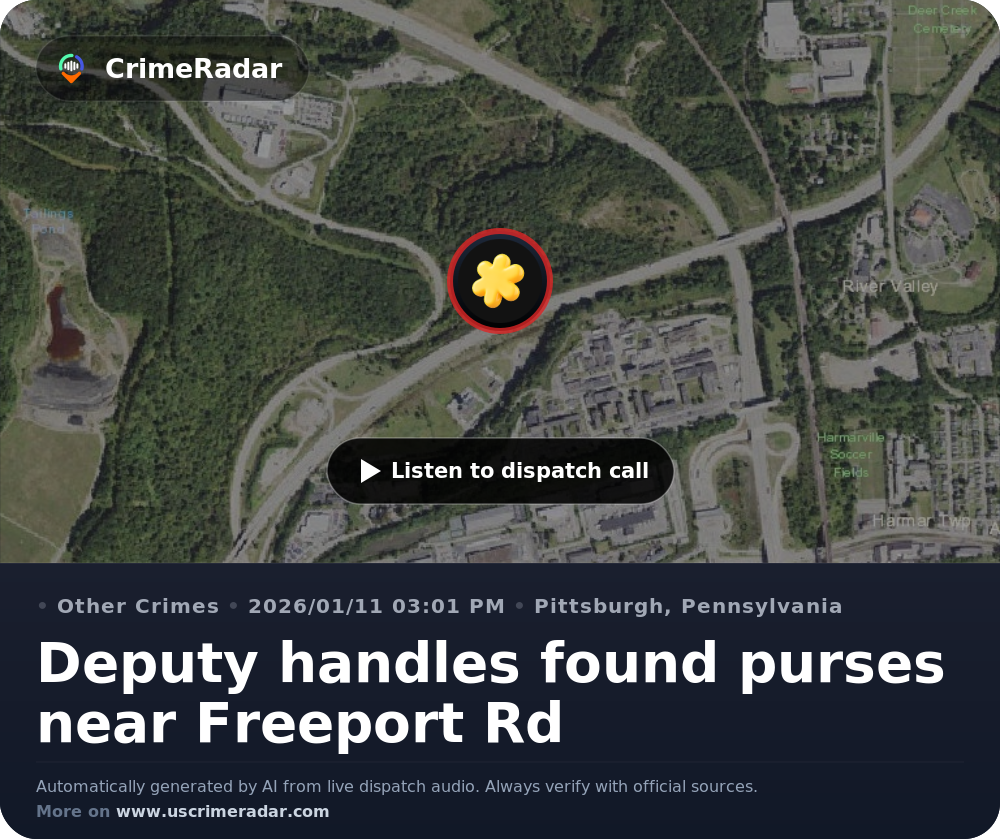 Deputy handles found purses near Freeport Rd, Pittsburgh PA | CrimeRadar