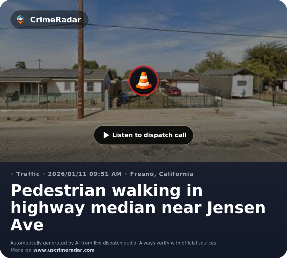 Pedestrian walking in highway median near Jensen Ave, Fresno CA ...