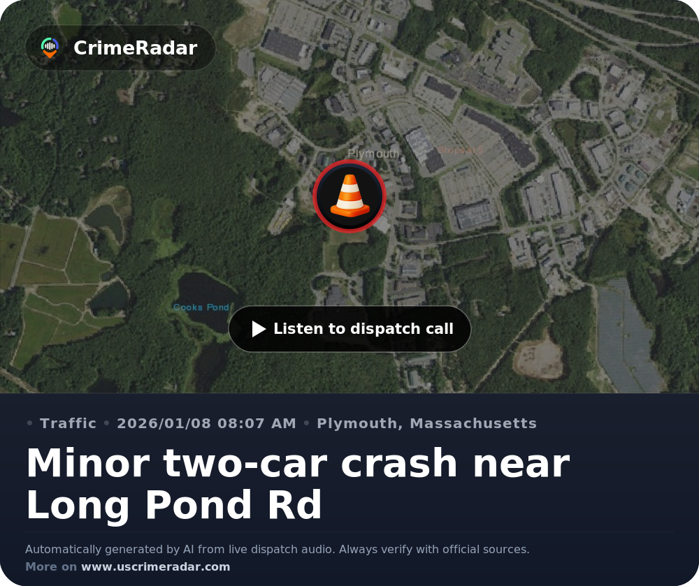 Minor two-car crash near Long Pond Rd, Plymouth MA | CrimeRadar