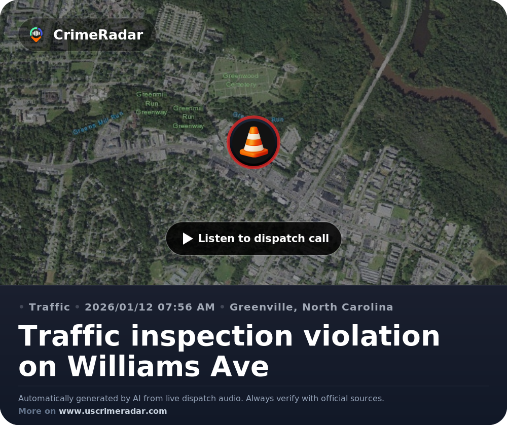 Traffic inspection violation on Williams Ave, Greenville NC | CrimeRadar