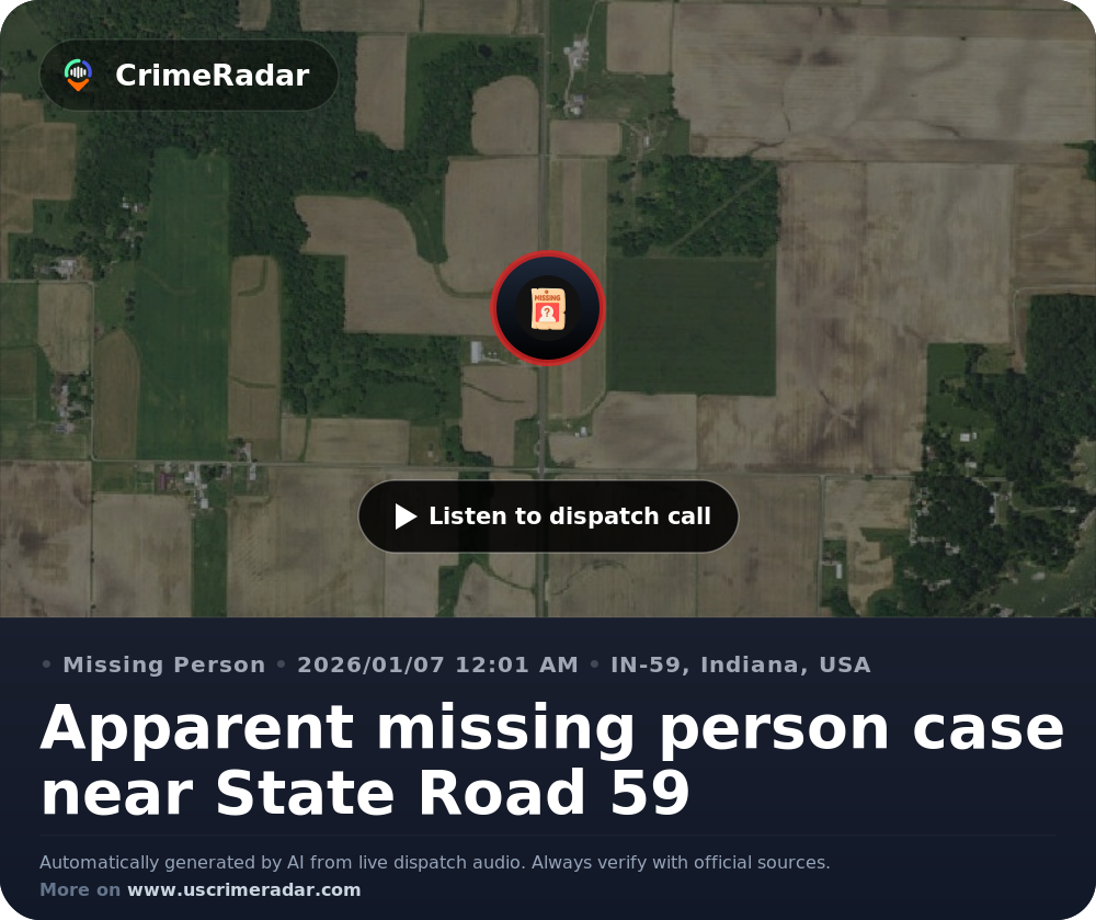 Apparent missing person case near State Road 59, Parke County IN ...