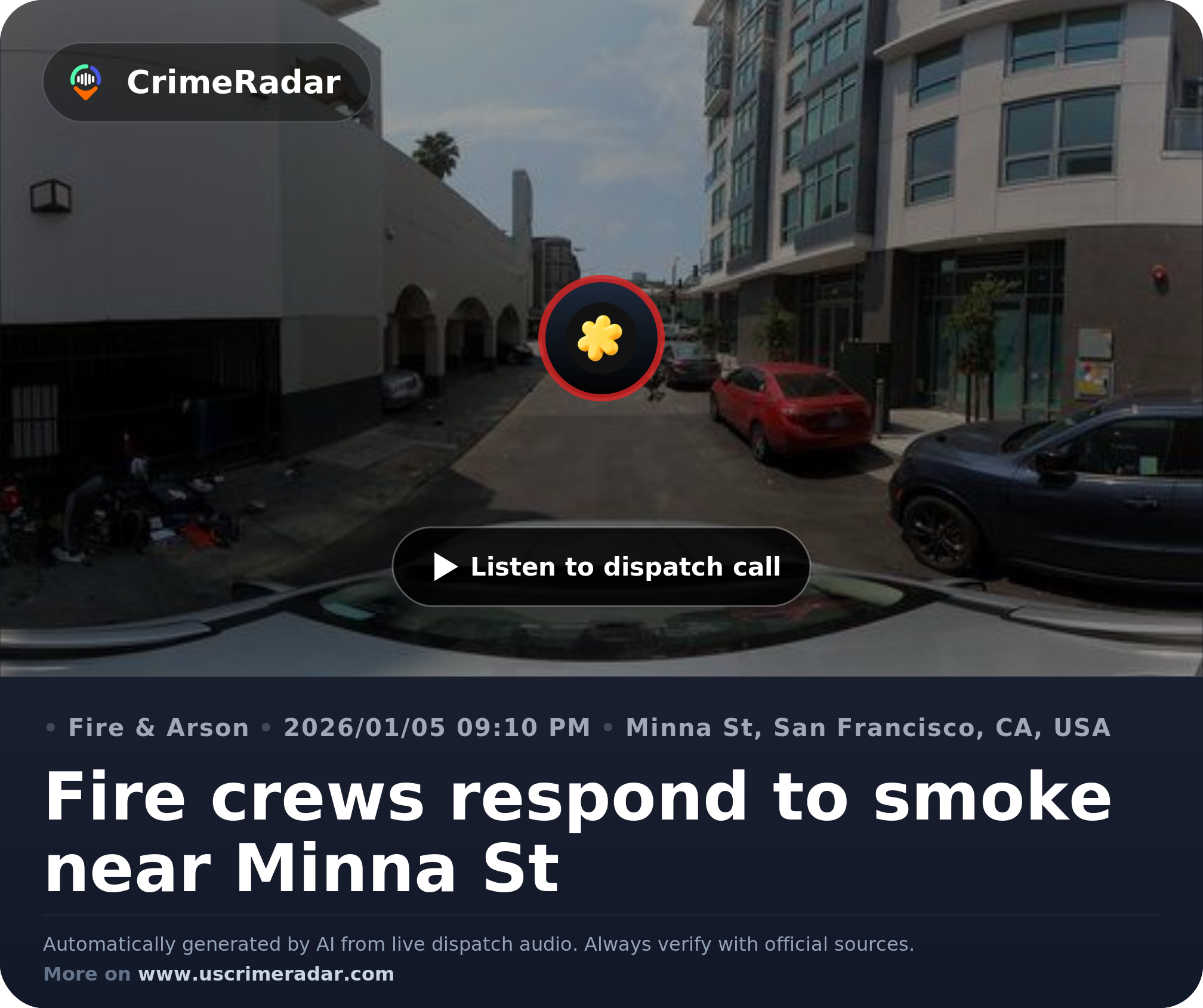Fire crews respond to smoke near Minna St, San Francisco CA | CrimeRadar