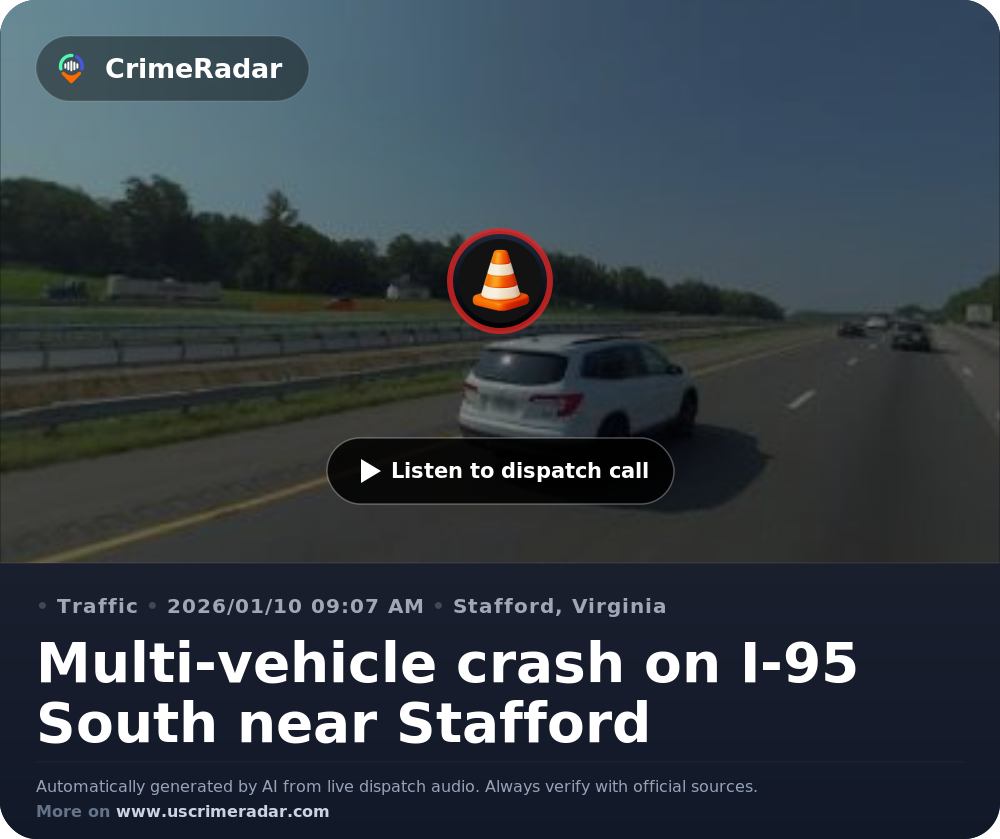 Multi-vehicle crash on I-95 South near Stafford, Stafford VA | CrimeRadar