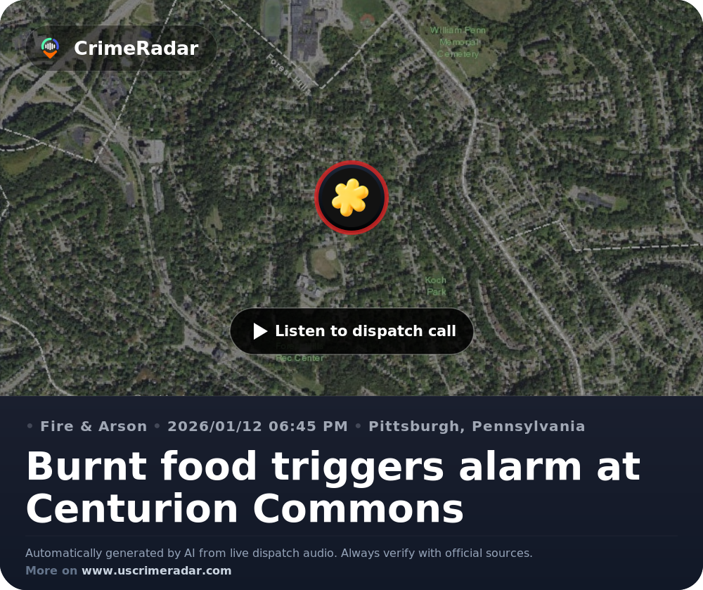 Burnt food triggers alarm at Centurion Commons, Pittsburgh PA | CrimeRadar