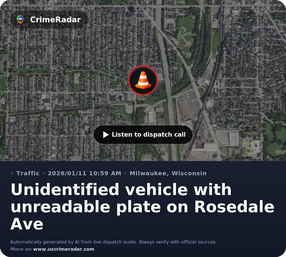 Unidentified vehicle with unreadable plate on Rosedale Ave, Milwaukee ...