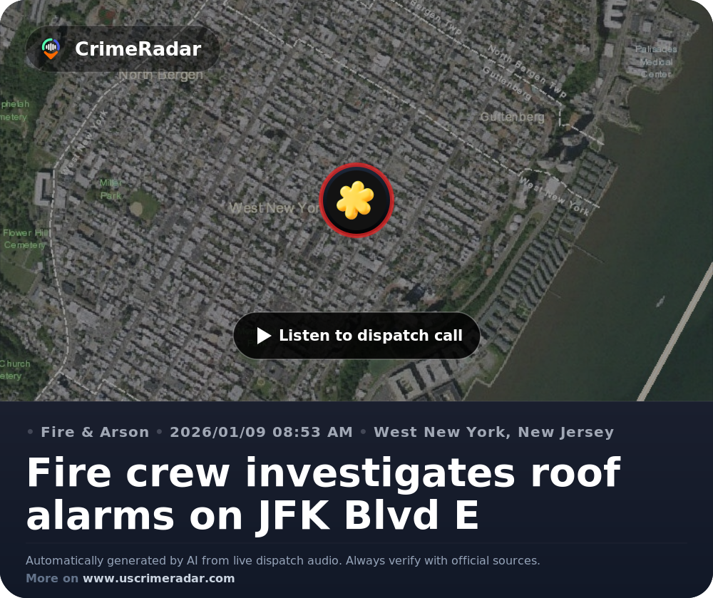 Fire crew investigates roof alarms on JFK Blvd E, West New York NJ ...